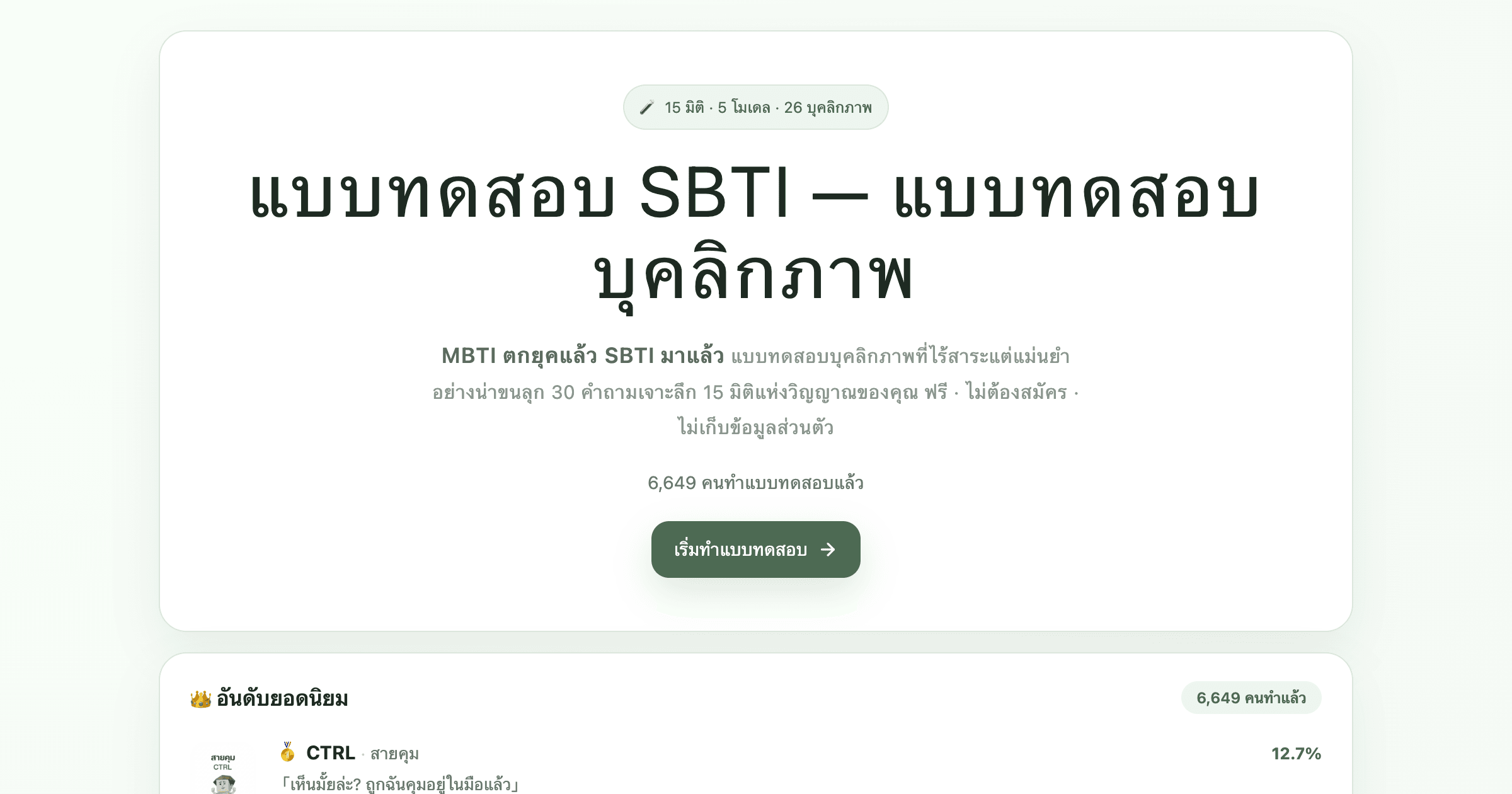 SBTI — แบบทดสอบบุคลิกภาพฟรี | 15 มิติ · 27 บุคลิกภาพ
